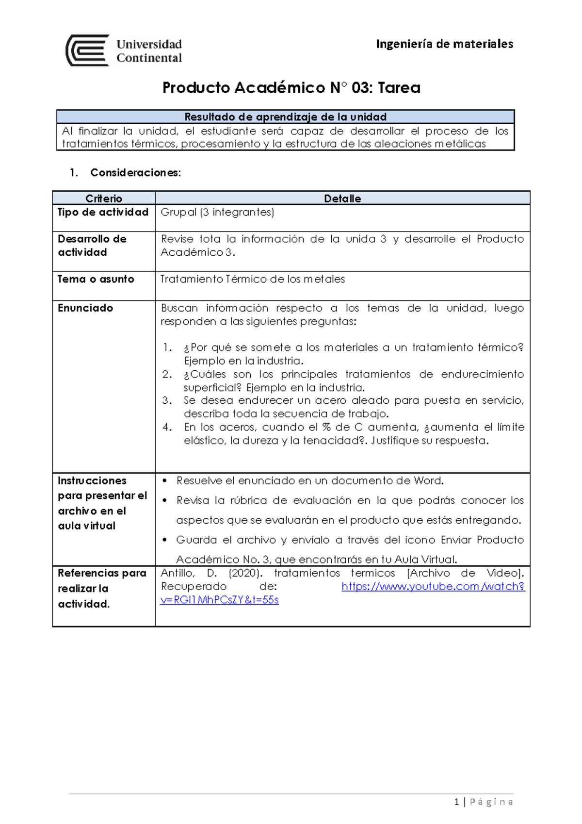 PA3 Tarea Ingenieria DE Materiales - Producto Académico N° 03: Tarea Resultado de aprendizaje de ...