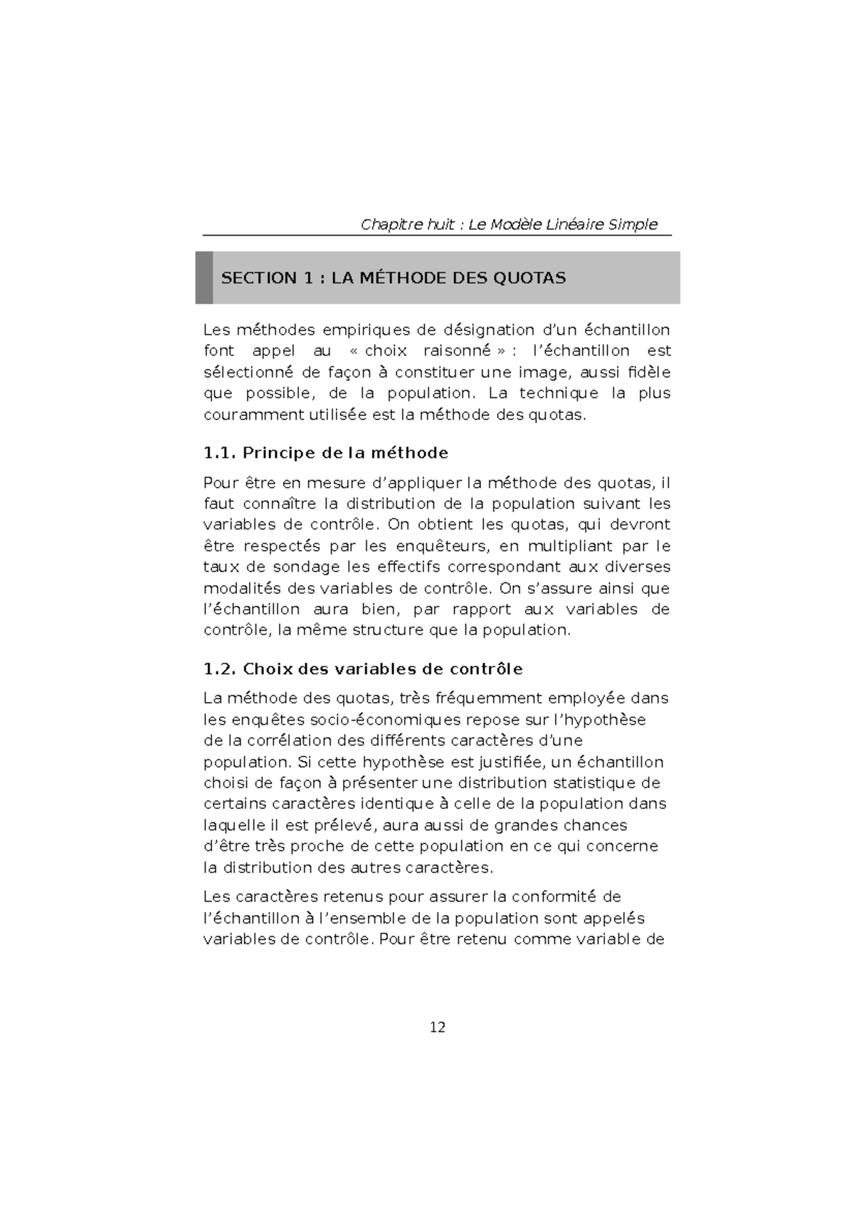 Ch7. S1 - SECTION 1 : LA MÉTHODE DES QUOTAS Les méthodes empiriques de désignation d’un ...