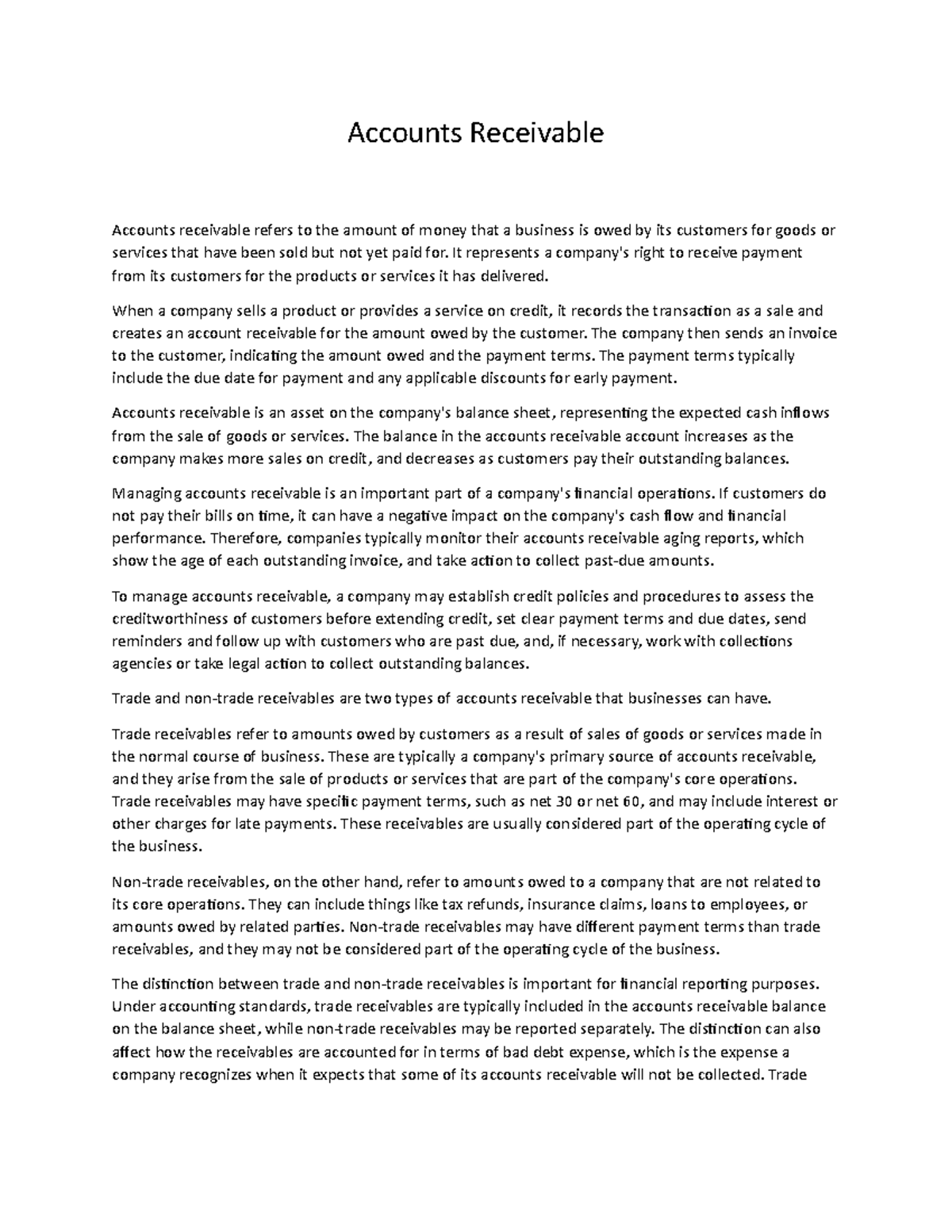 Accounts Receivable - Accounts Receivable Accounts receivable refers to ...