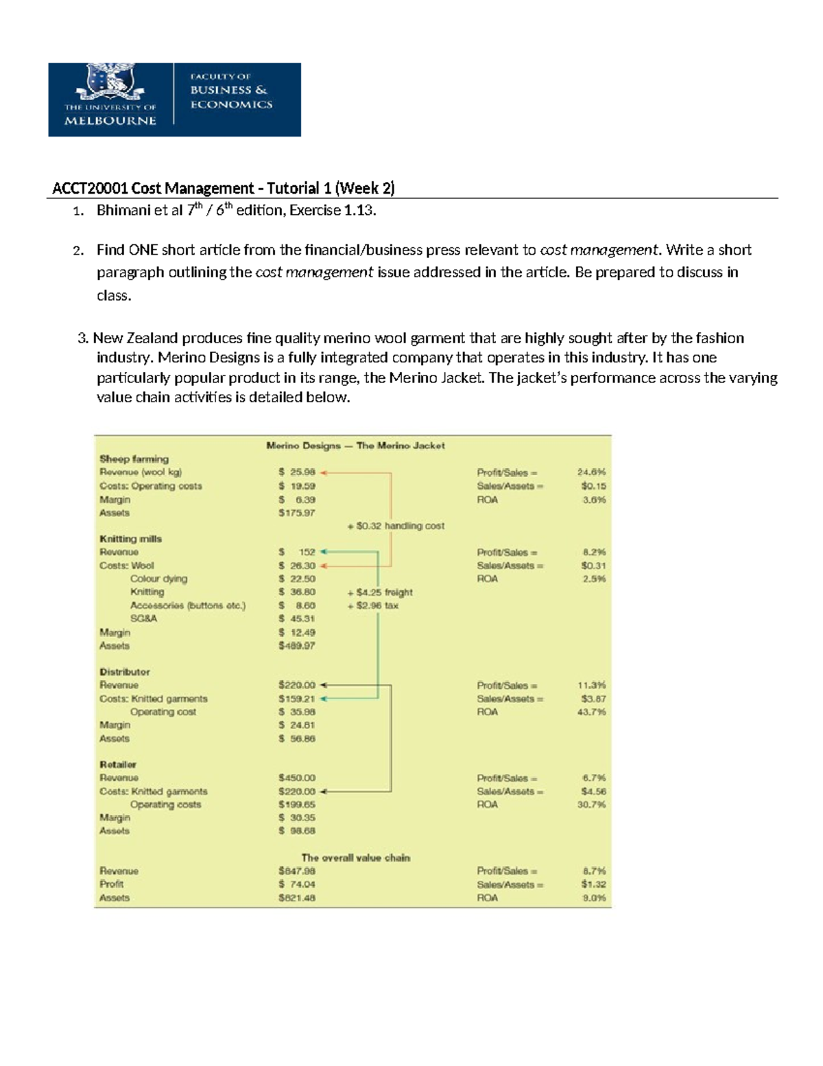 Tutorial 1 Requirements - ACCT20001 Cost Management - Tutorial 1 (Week ...