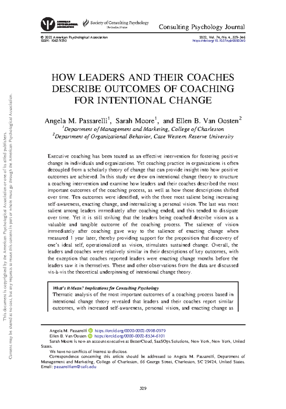 HOW Leaders AND Their Coaches Describe Outcomes OF Coaching FOR ...