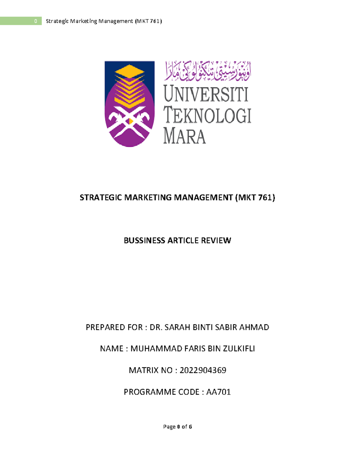 Bussiness Article Review - Muhammad Faris (2022904369) - strategic ...