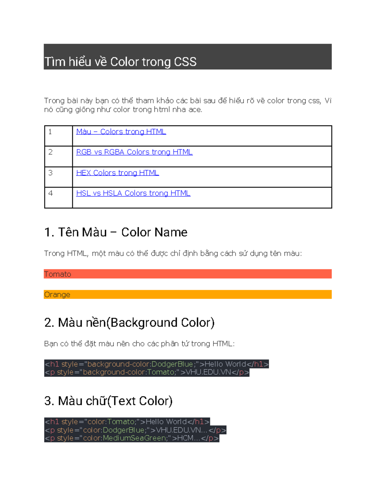 Tìm Hiểu Css Tìm Hiểu Về Color Trong Css Trong Bài Này Bạn Có Thể