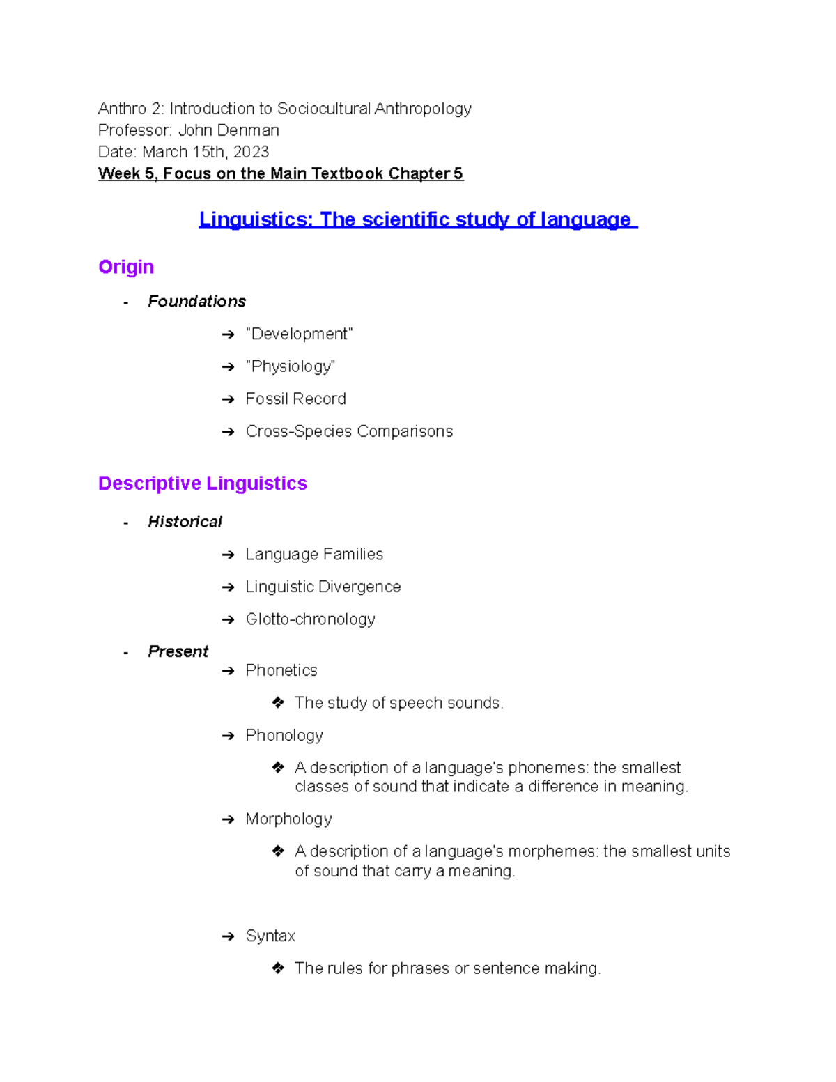 Anthropology Class Notes Week 5 March 15 - Anthro 2: Introduction to ...