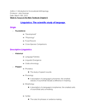 Anthropology Class Notes Week 4 March 8 - Anthro 2: Introduction to ...
