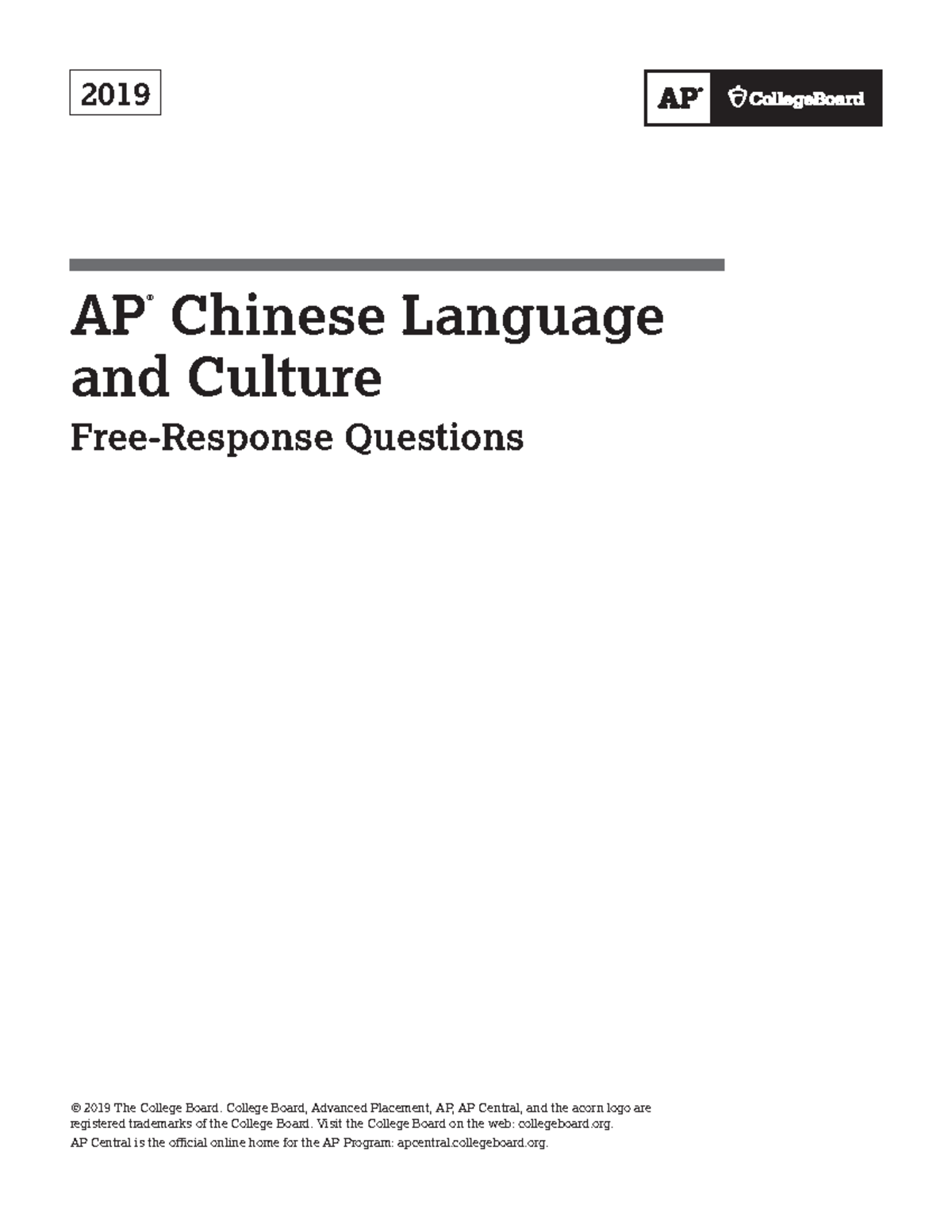 Ap19 frq chinese language - 2019 AP ® Chinese Language and Culture Free ...
