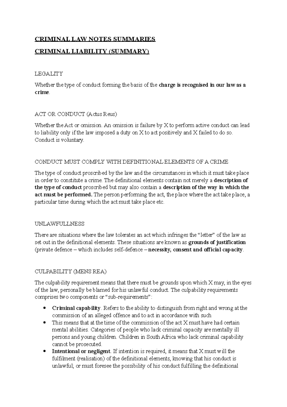 Criminal LAW Notes Summaries - CRIMINAL LAW NOTES SUMMARIES CRIMINAL ...