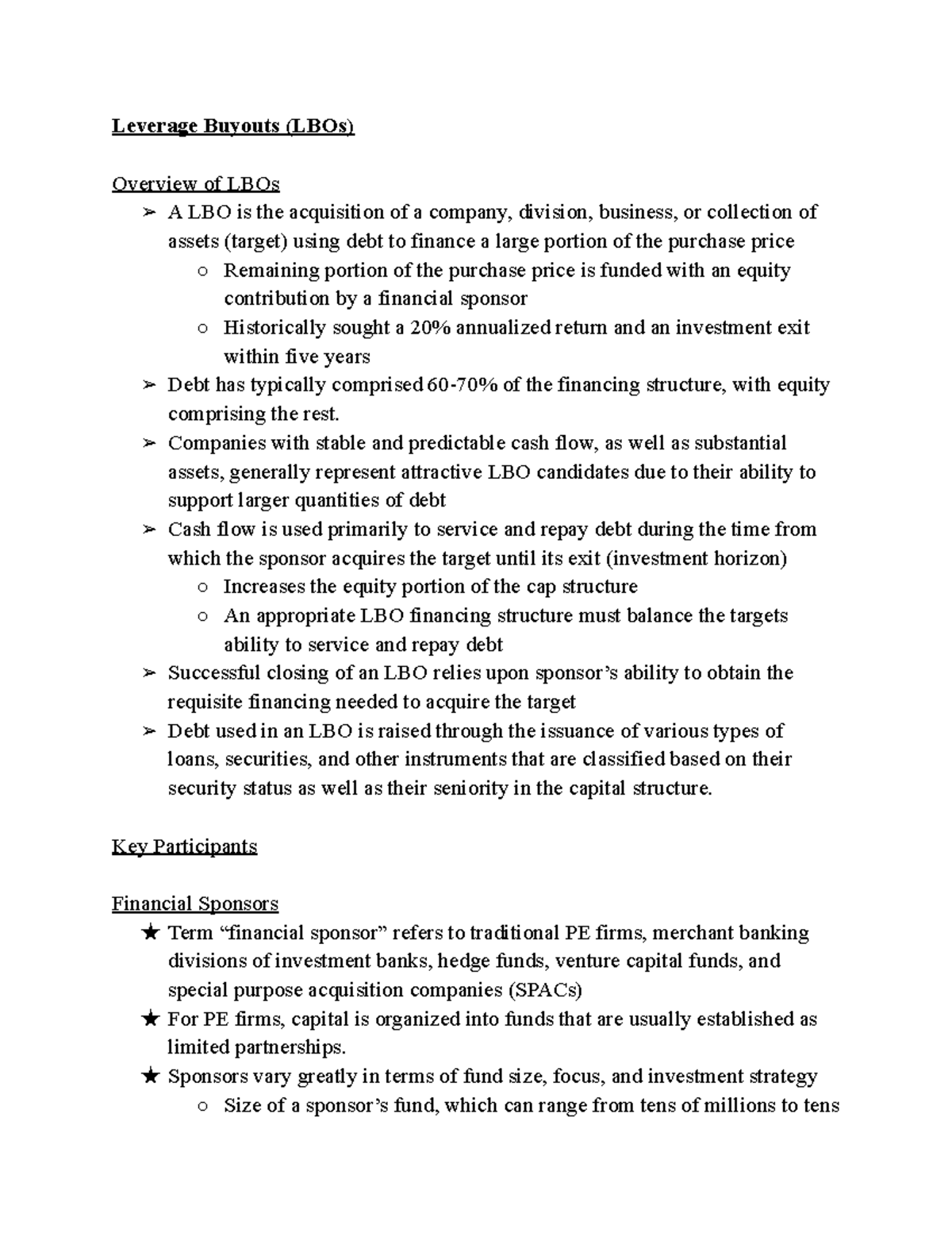LBOs - Detailed notes about the following chapter. - Leverage Buyouts ...