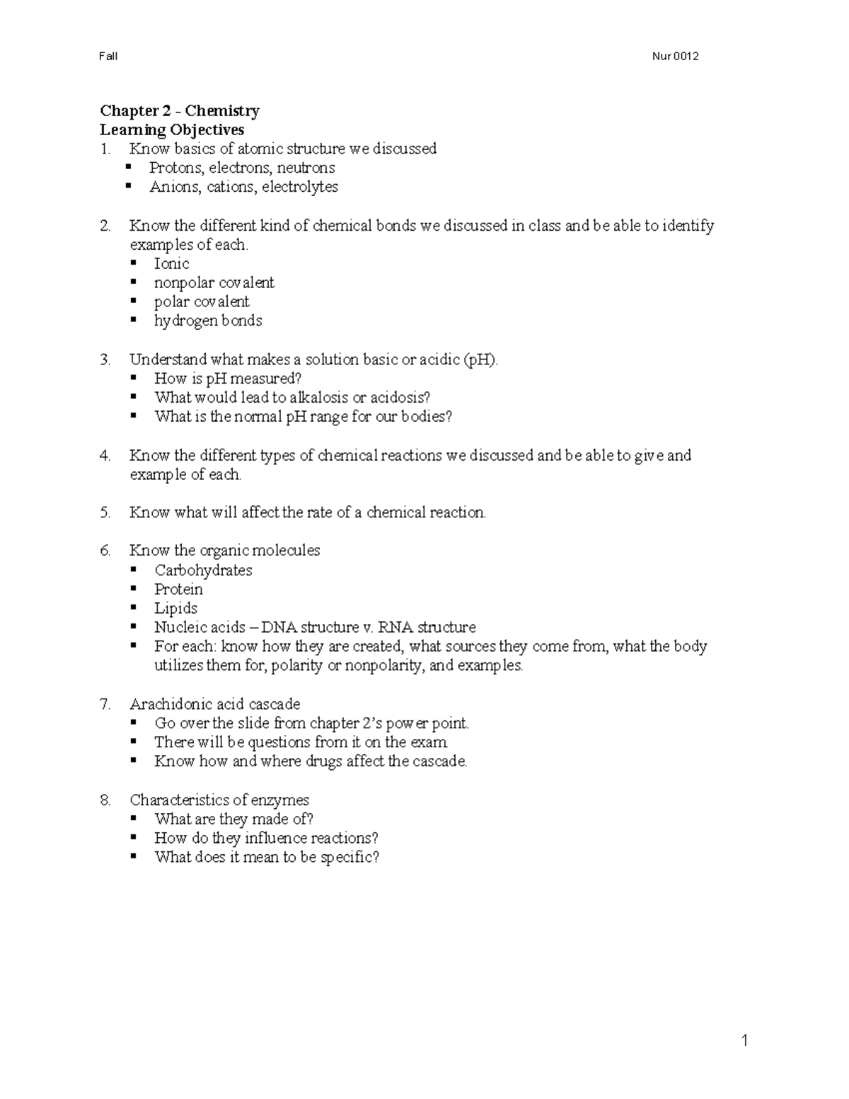 Chapter 2 - Chemistry - Chapter 2 - Chemistry Learning Objectives Know ...