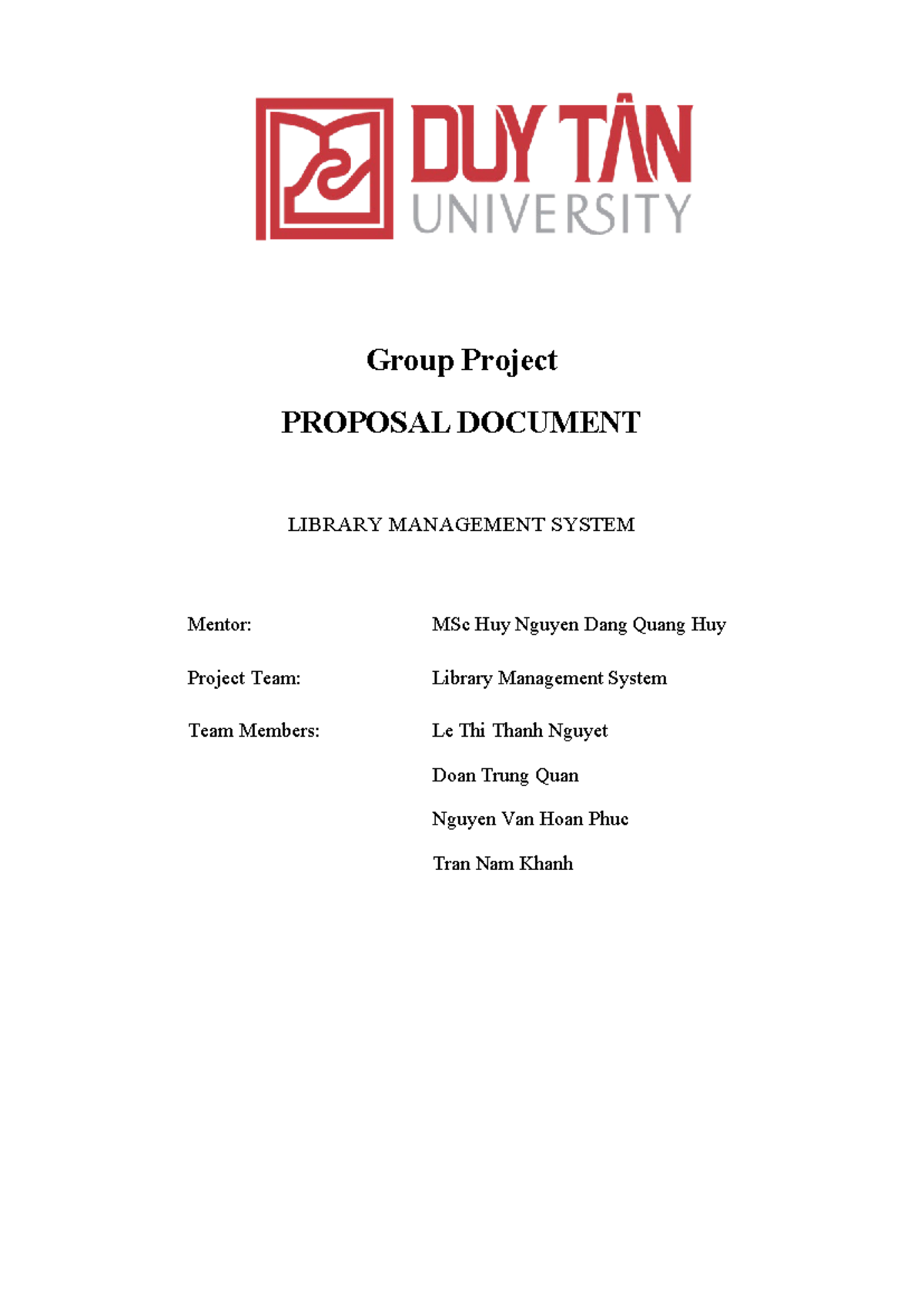 Proposal Document Template - Group Project PROPOSAL DOCUMENT LIBRARY ...