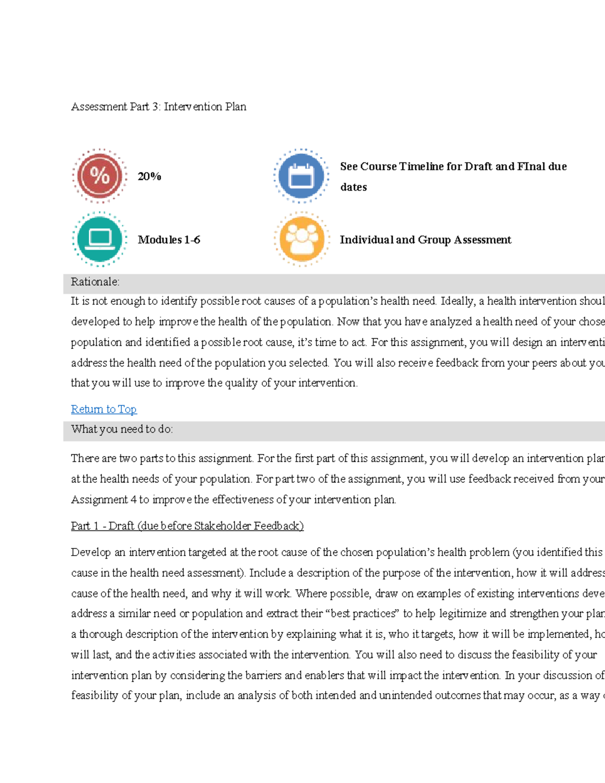 Assessment Part 3- Intervention Plan - Ideally, a health intervention ...