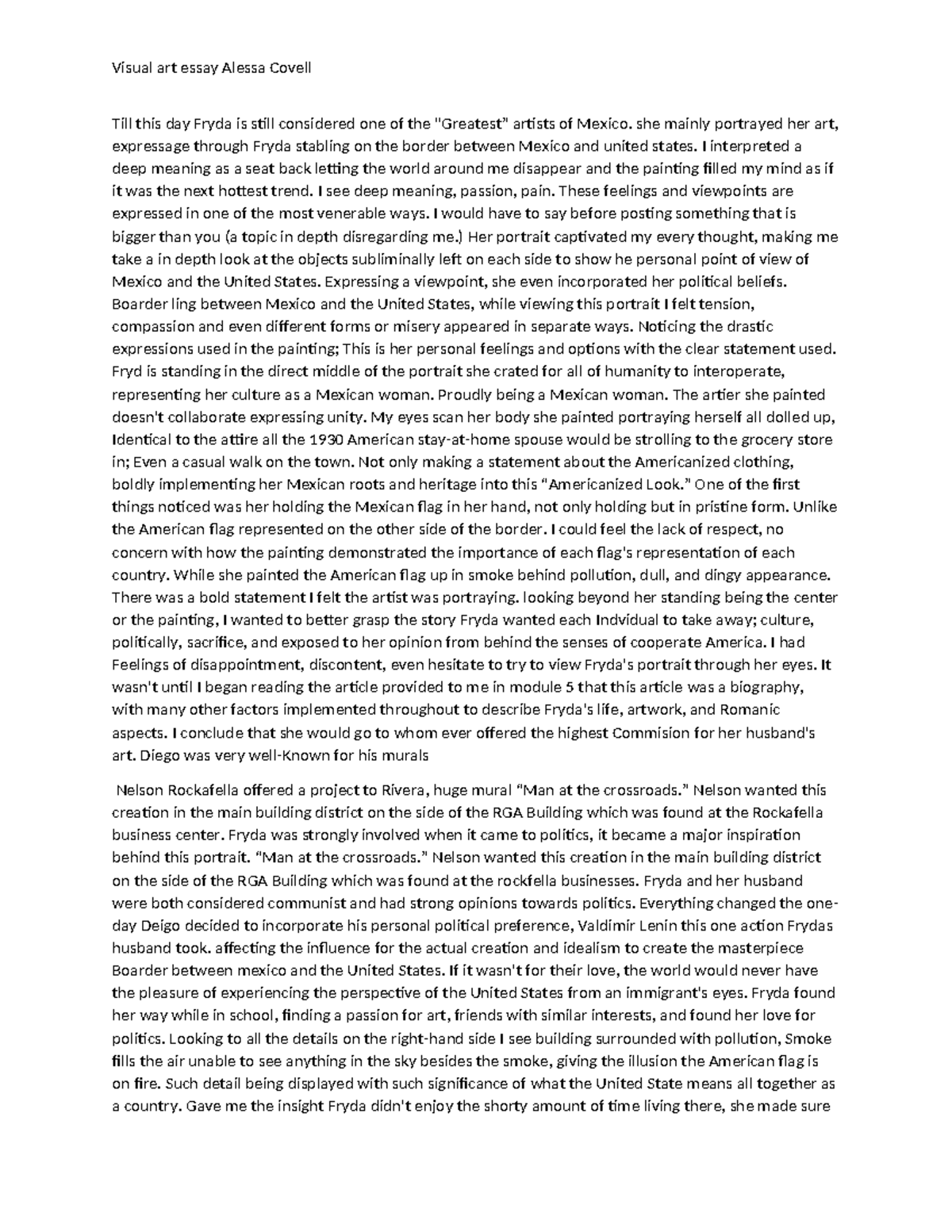 Visual art final copy - Visual art essay Alessa Covell Till this day ...