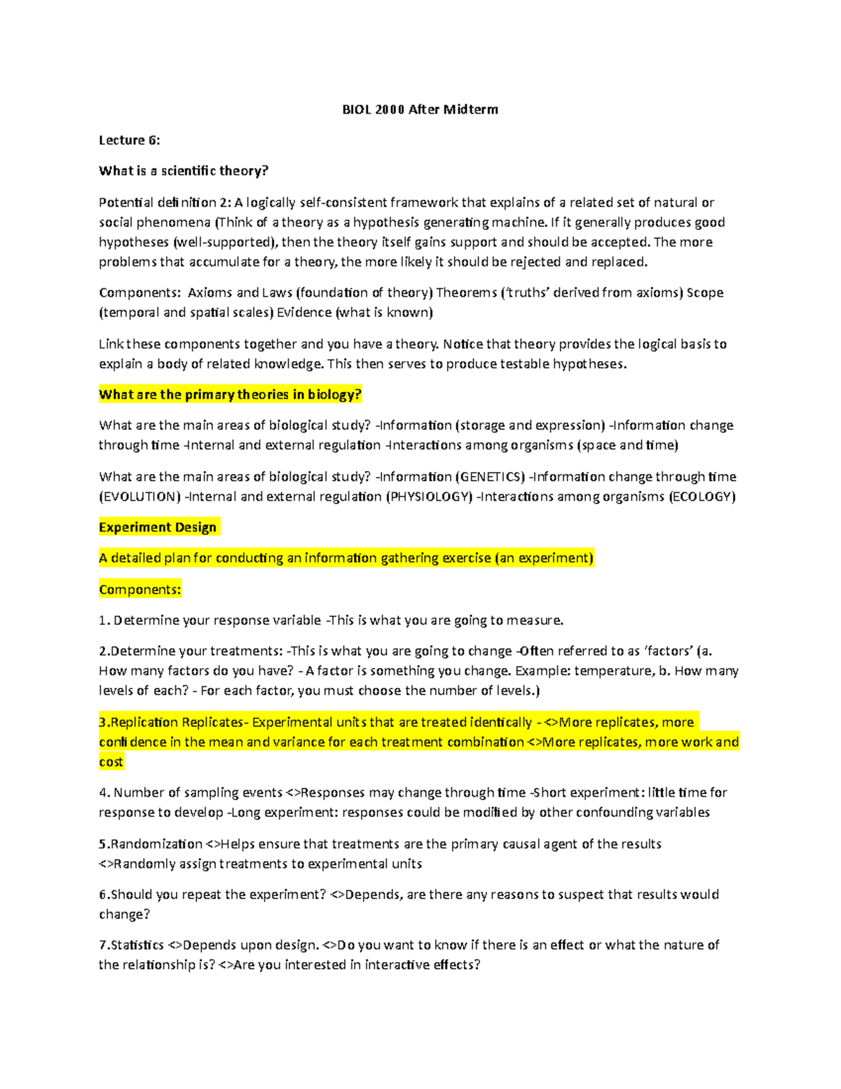 BIOL 2000 After Midterm - BIOL 2000 After Midterm Lecture 6: What is a ...