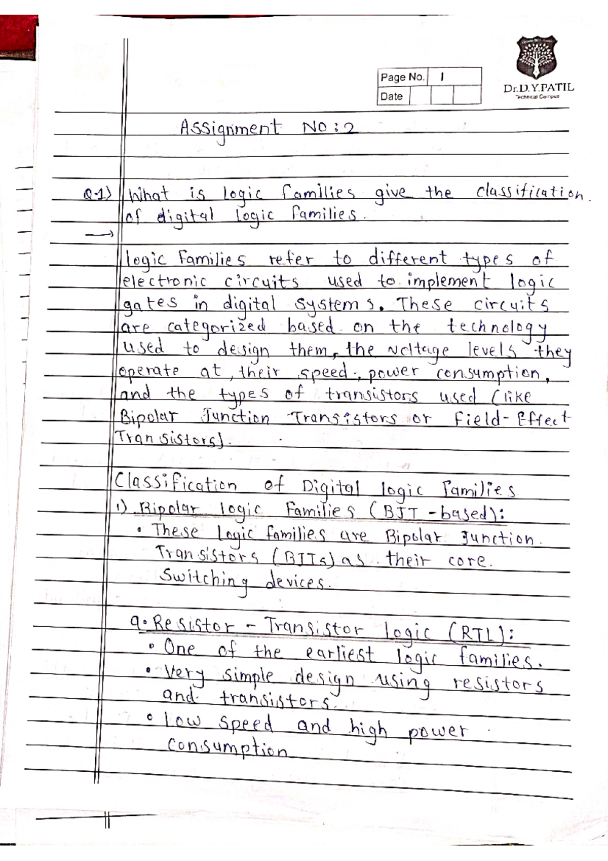 DELD Assignment No. 2 - Nznzbabzb - Page No. I Dr.D.Y Date Technical Campus Assignment No : 2 Q ...