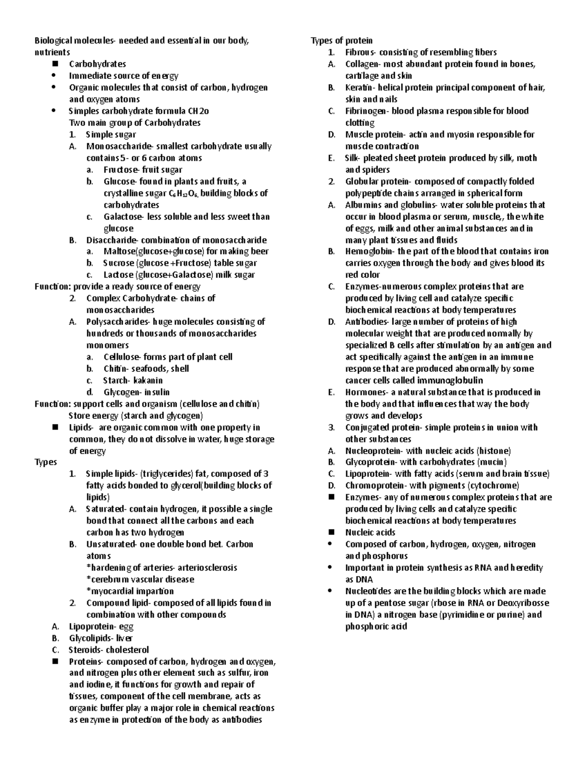 Semi finals physical science reviewer - Biological molecules- needed ...