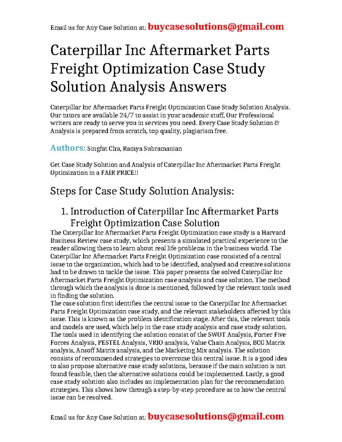 Case Solution Caterpillar Inc Aftermarket Parts Freight Optimization ...