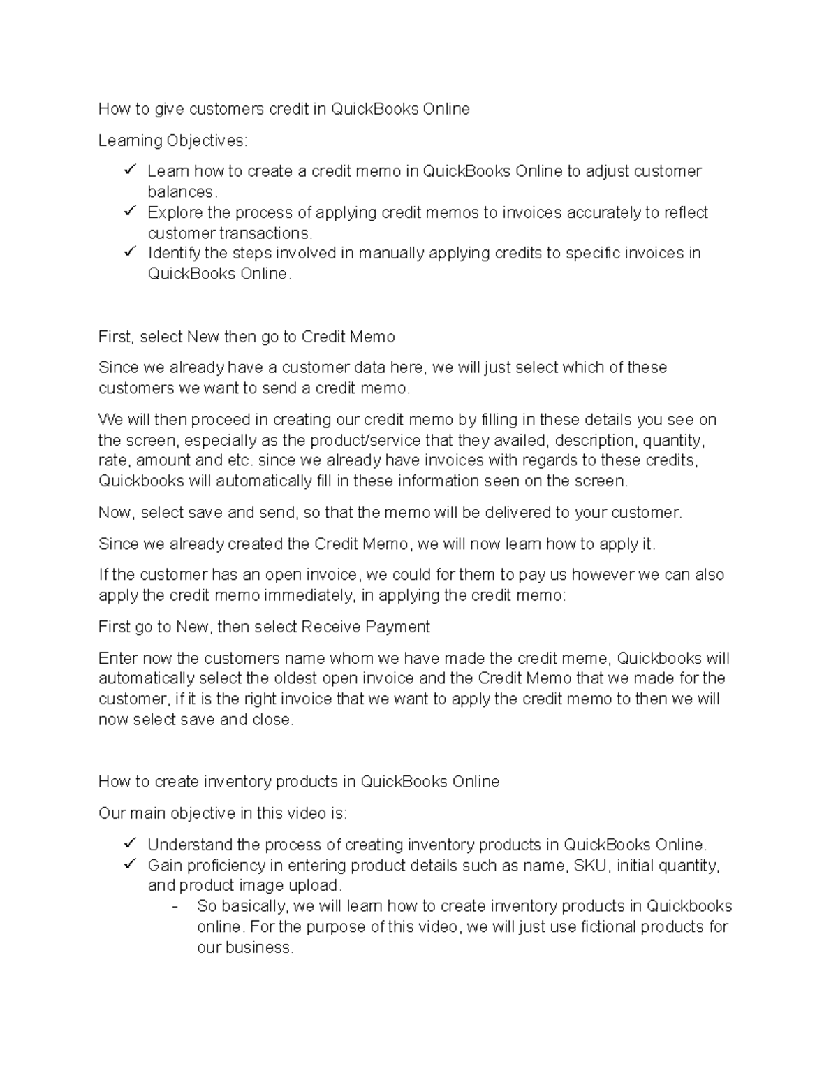 COMP Script - How to give customers credit in QuickBooks Online ...