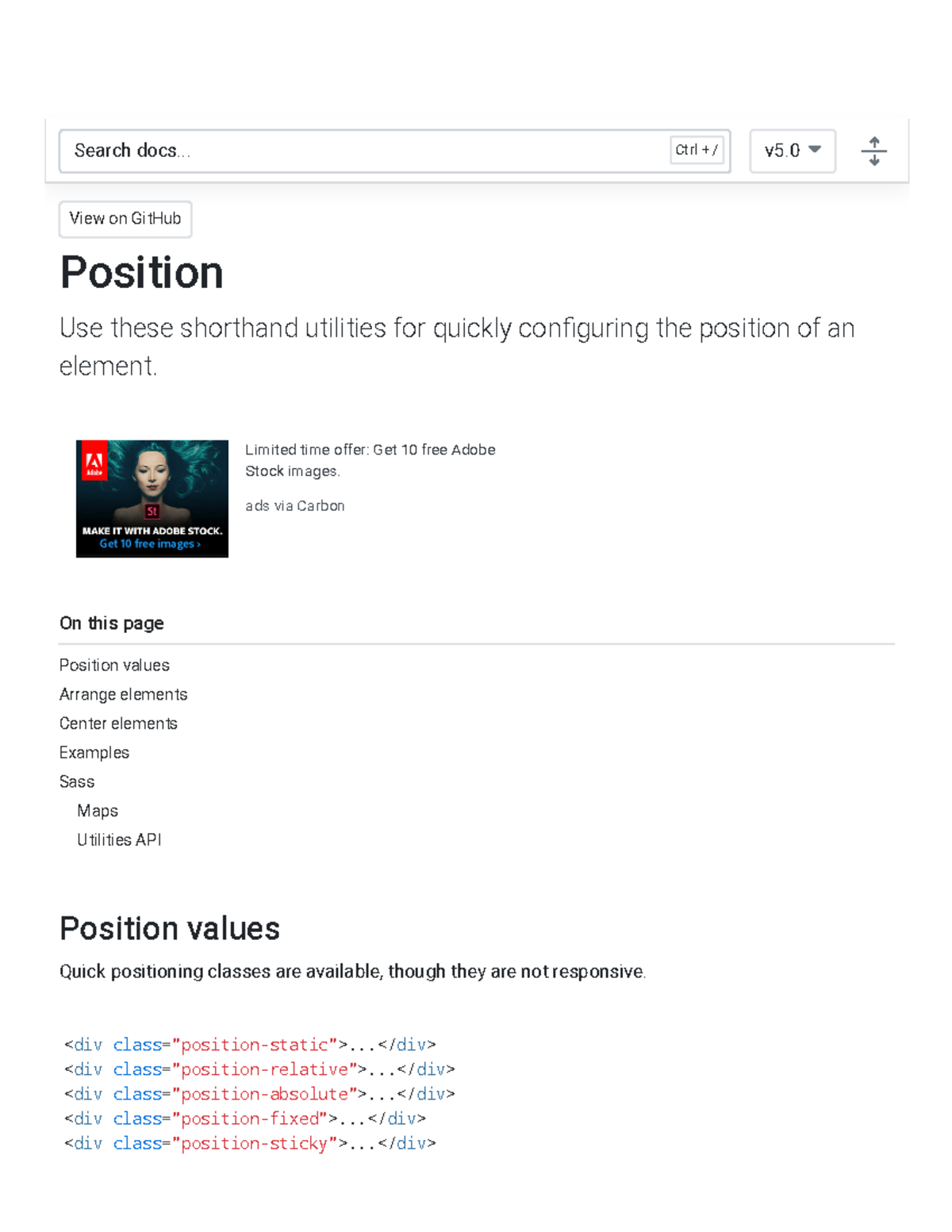 Position · Bootstrap v5 - View on GitHub Position Use these shorthand ... Position · Bootstrap v5 - View on GitHub Position Use these shorthand ...