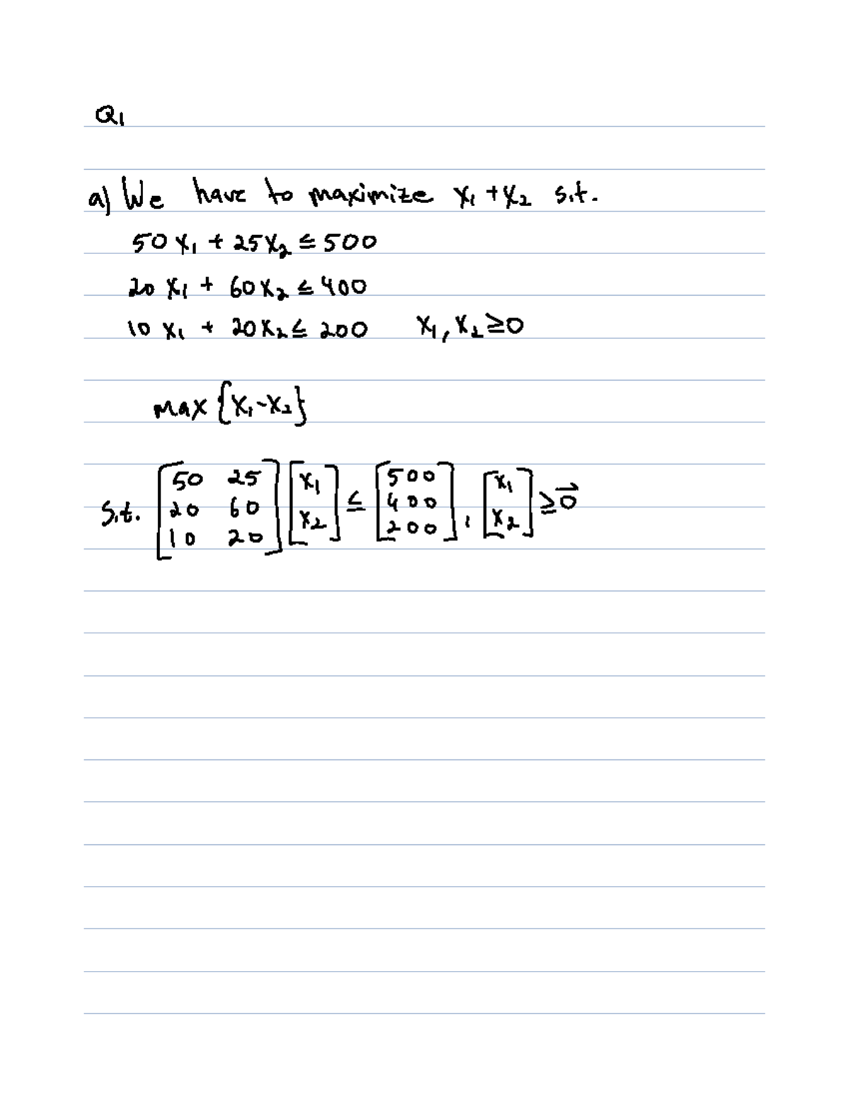 Assignment 02 + Solution - QI a We have to maximize x tx sit 504 t 25 2 20 X t 60 10 x 20 21 200 ...