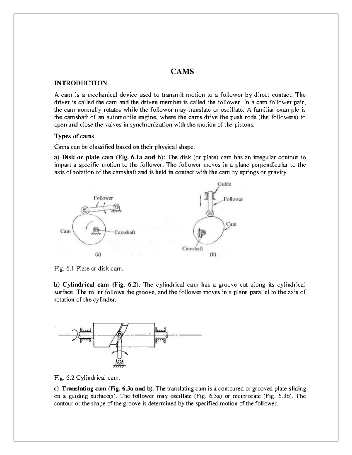 CAMS - Unit-IV CAMS INTRODUCTION A cam is a mechanical device used to ...
