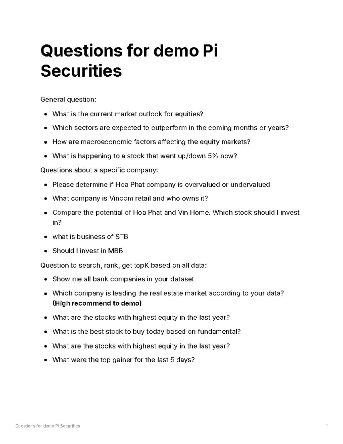 Demo Questions Pi Securities - Questions for demo Pi Securities 1 ...