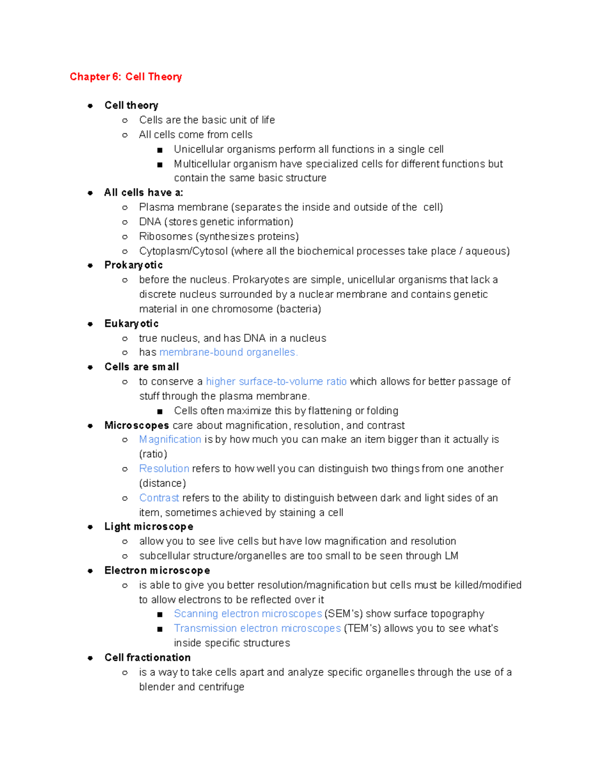Exam 2 review - Chapter 6: Cell Theory Cell theory Cells are the basic ...