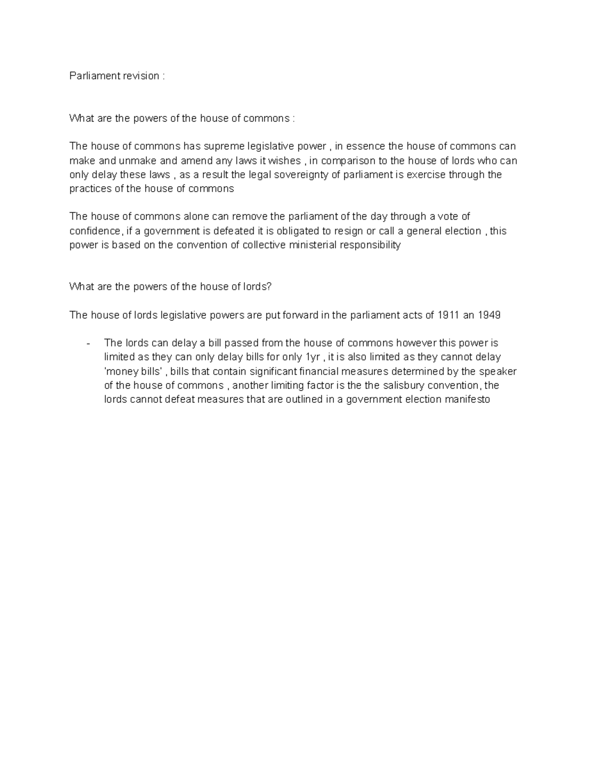 Parliament revision - a level - Parliament revision : What are the ...