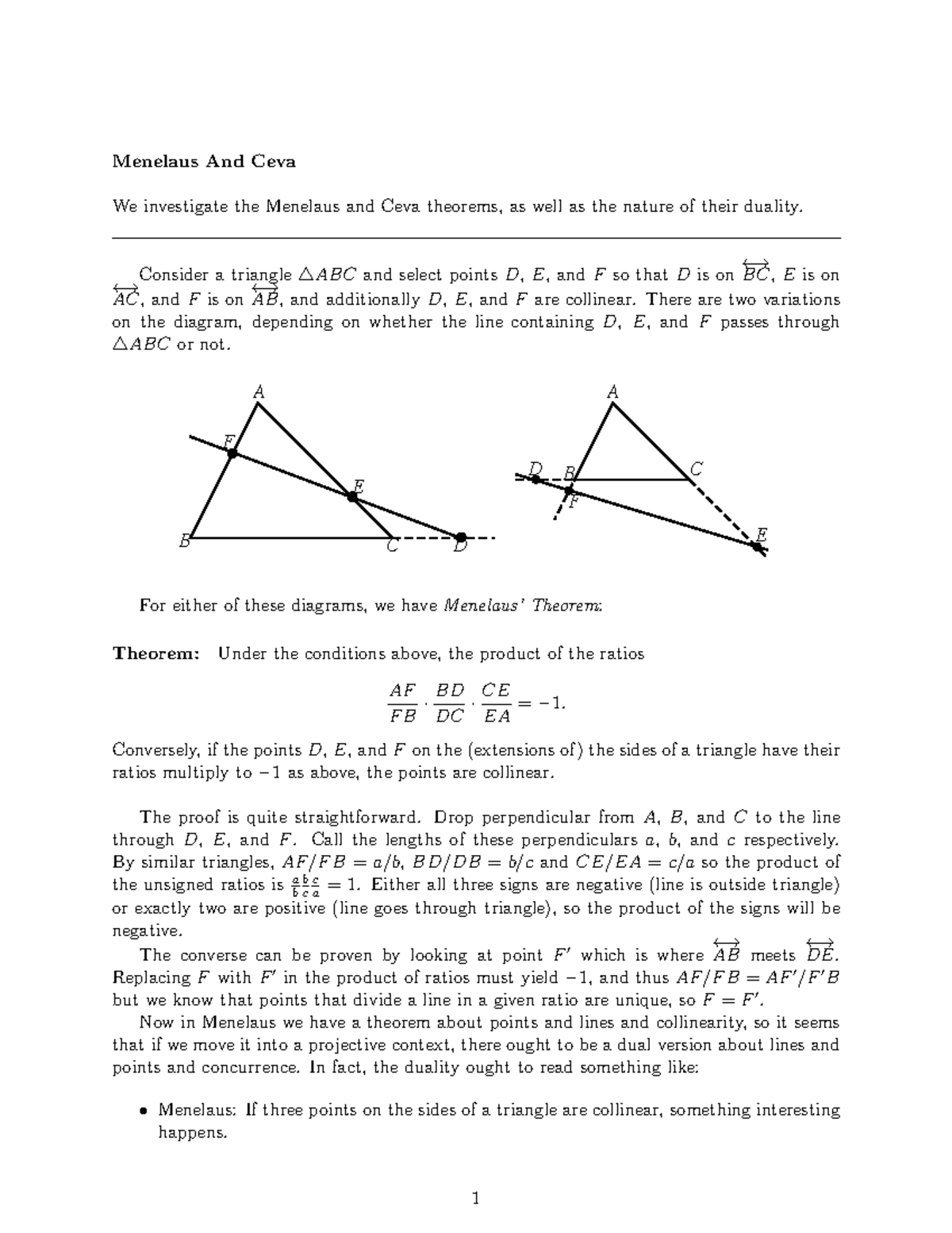 24 Menelaus Ceva Barycentric Coordinates And Projective Geometry