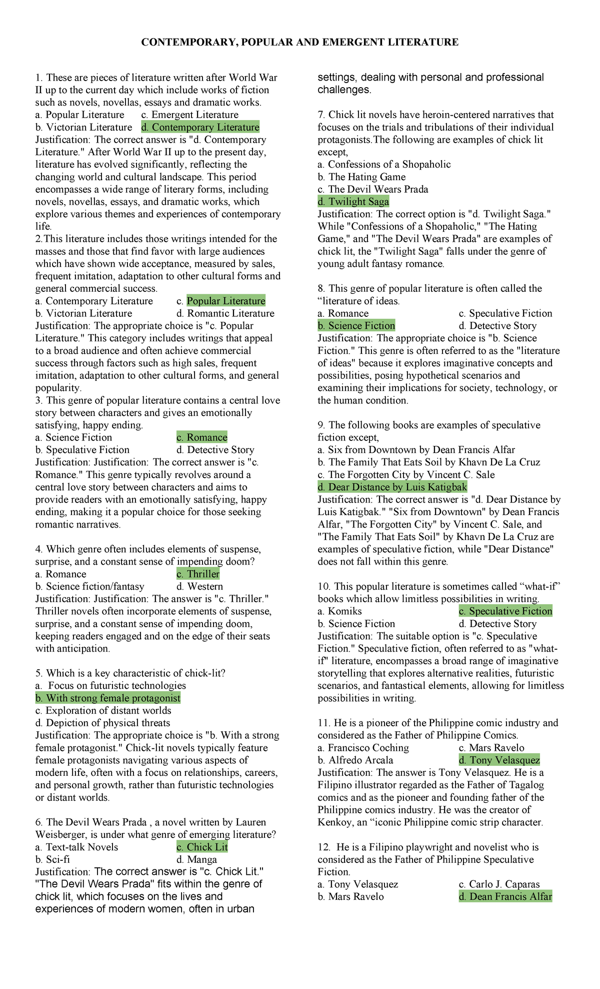 Answer key - this is an assess questionnaire - These are pieces of ...