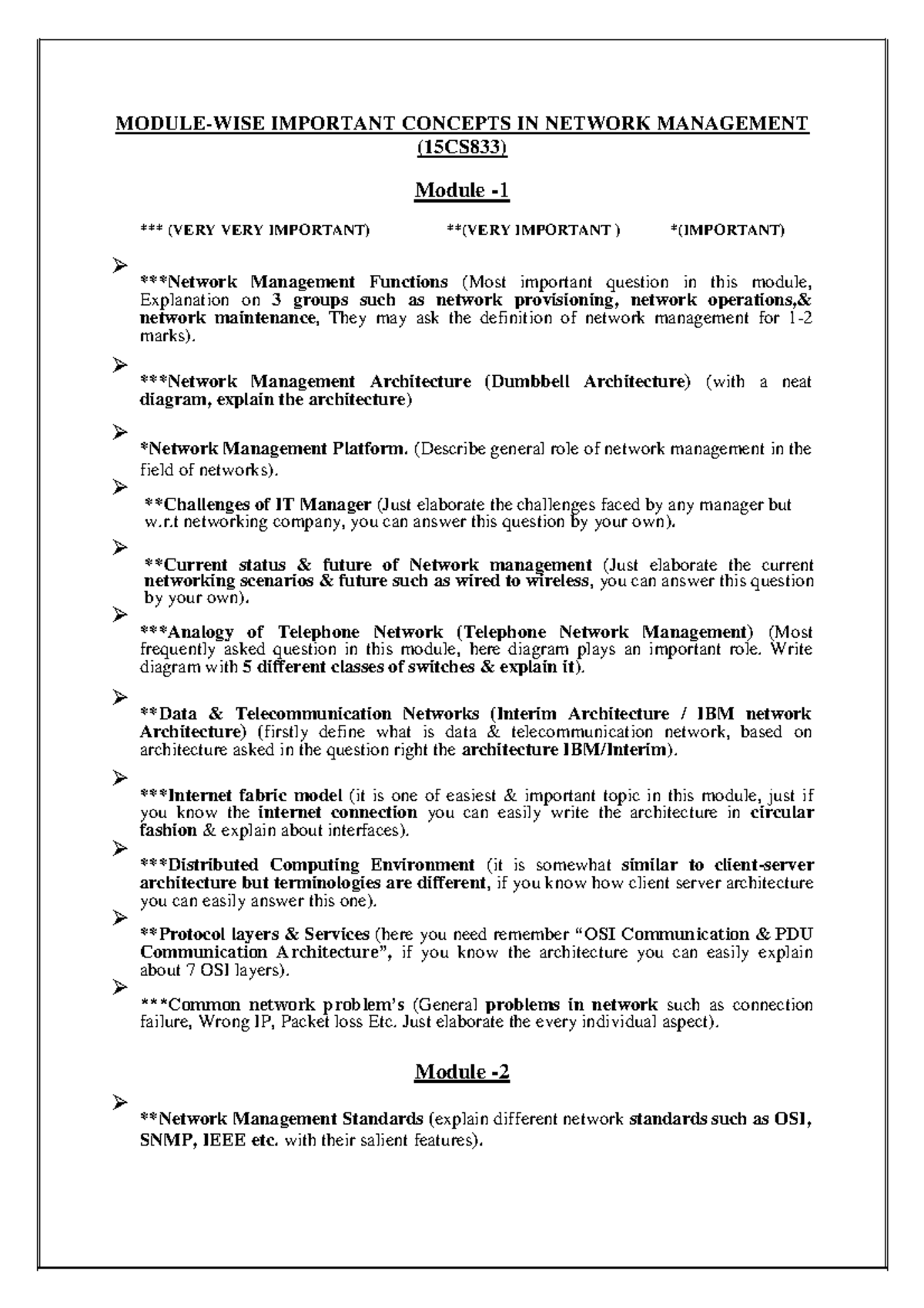 Network Management Important Concepts(15CS833 - MODULE-WISE IMPORTANT ...