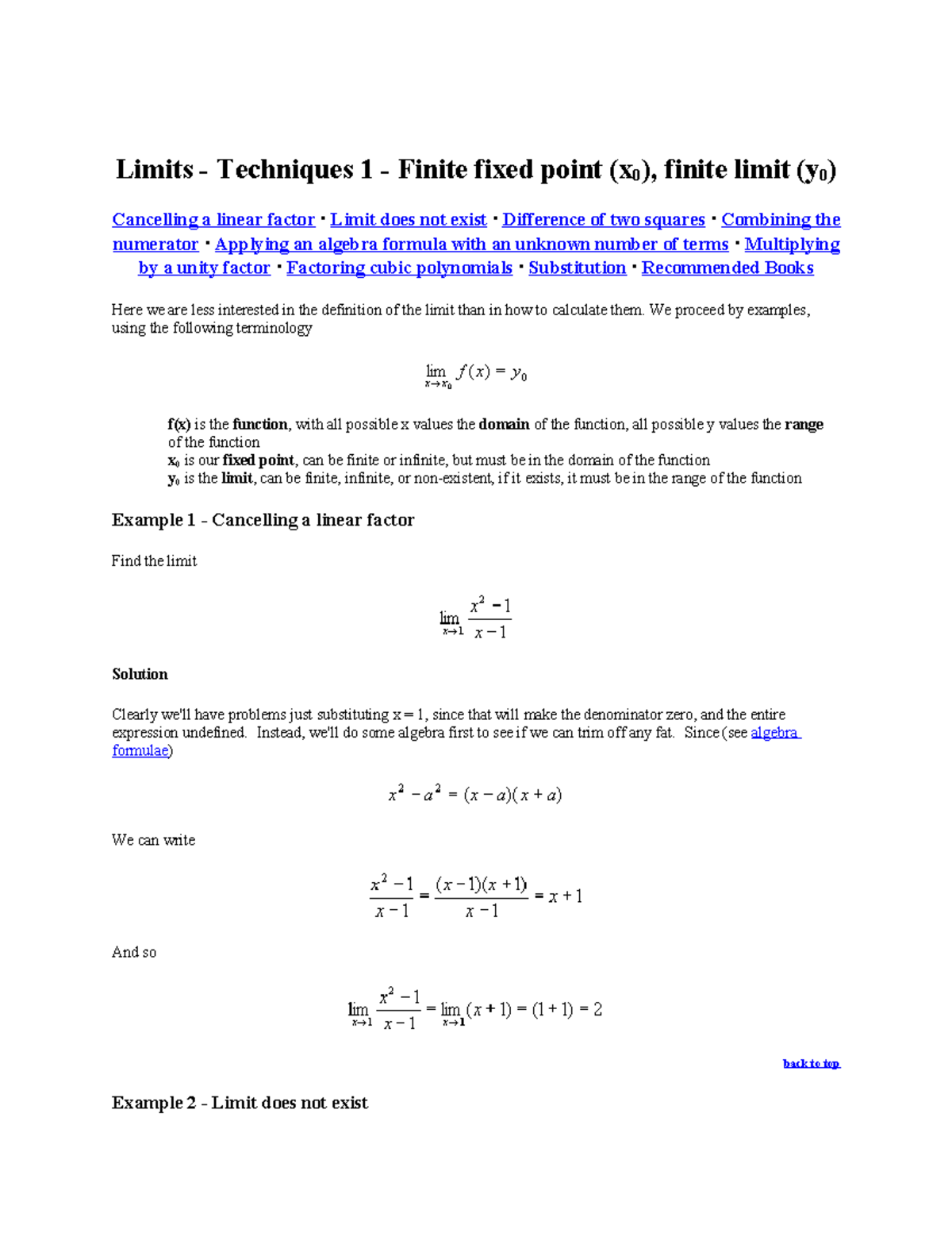 Limits AND infinity - lecture notes - Limits - Techniques 1 - Finite ...