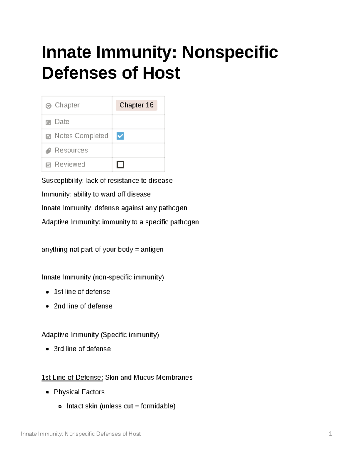 Innate Immunity Nonspecific Defenses of Host - Innate Immunity ...
