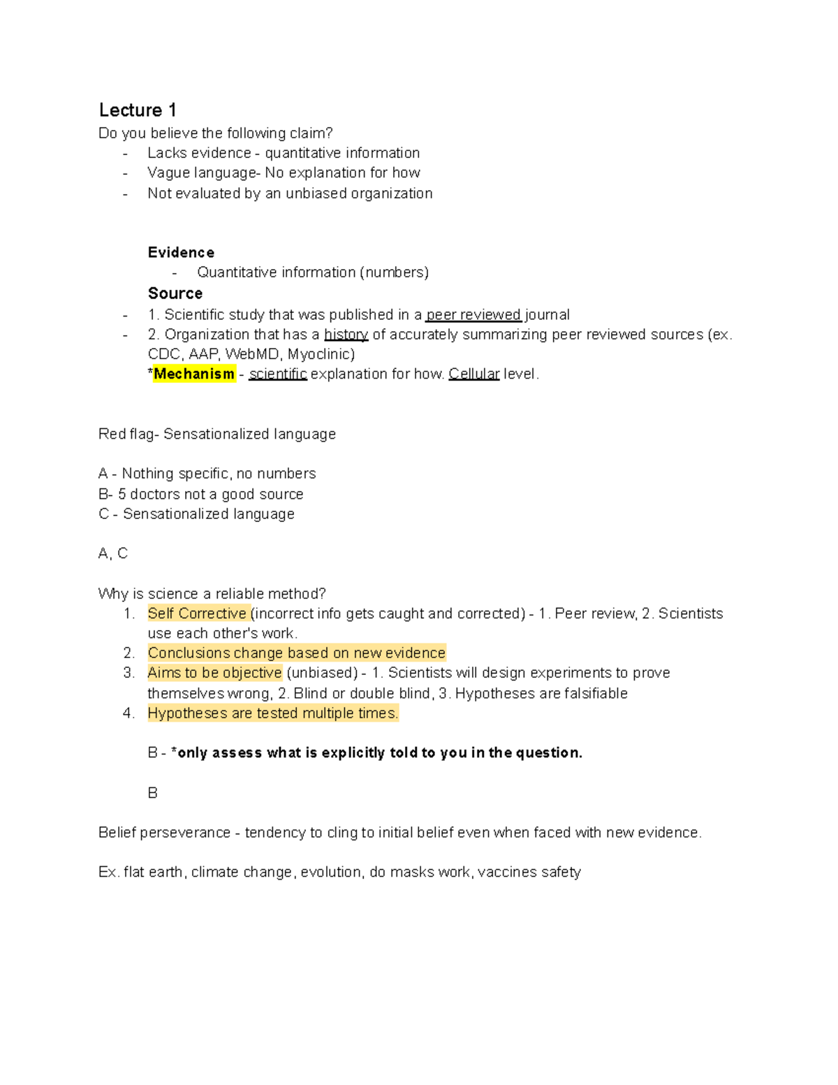 BIO 113 Lecture 1, 2, 3 - Lecture 1 Do you believe the following claim ...