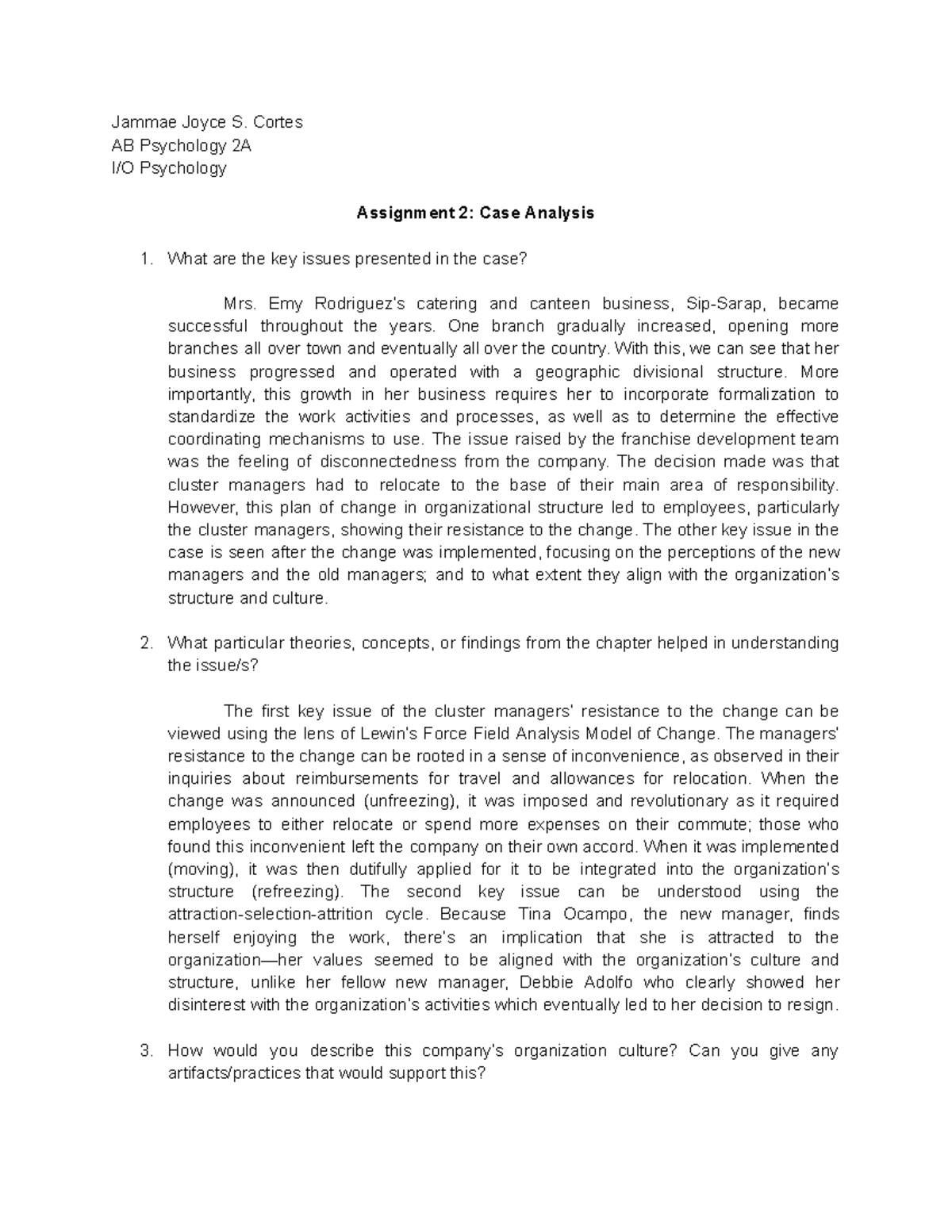 Assignment 2 Case Analysis - Jammae Joyce S. Cortes AB Psychology 2A I ...