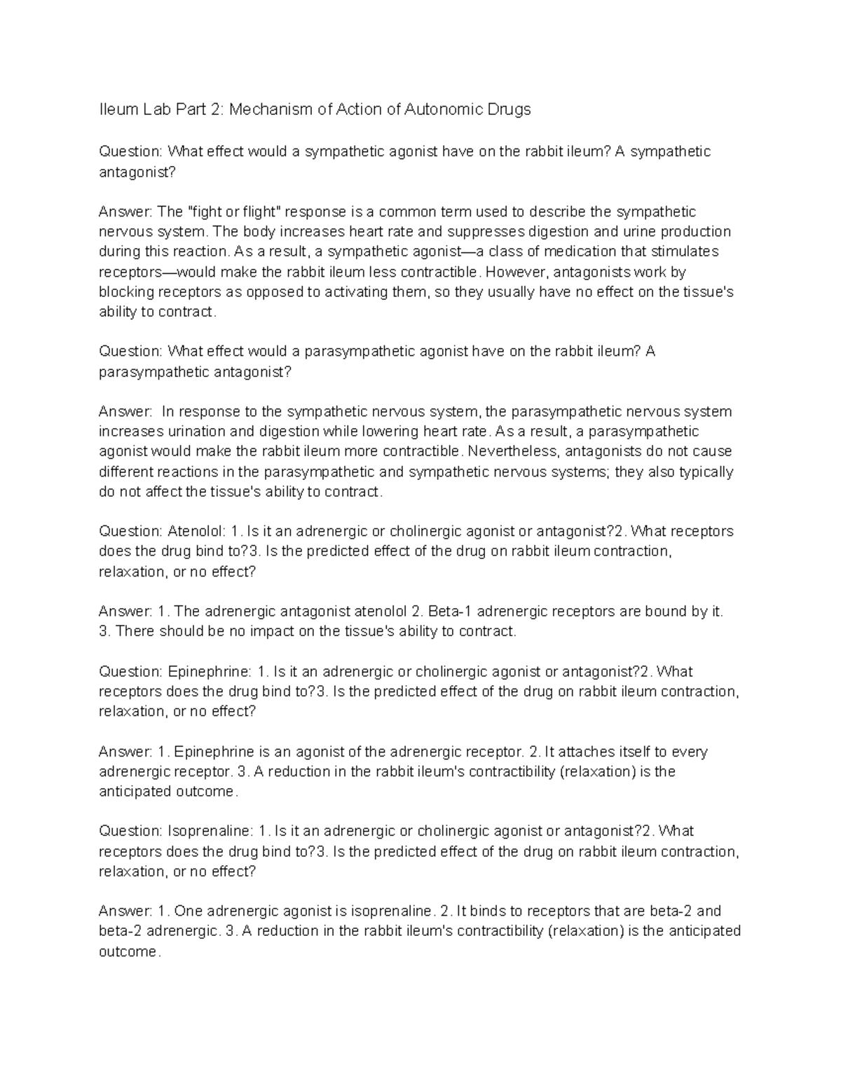 Ileum Lab Part 2 Mechanism of Action of Autonomic Drugs - The body ...