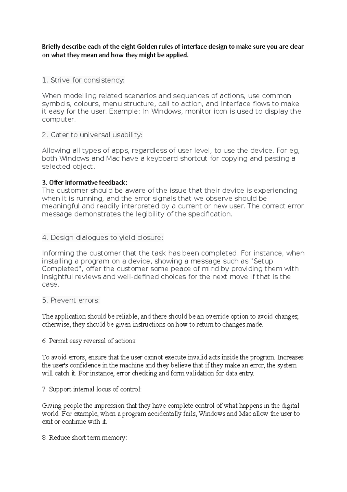 Week 4 - weekly Tutorial - Briefly describe each of the eight Golden ...