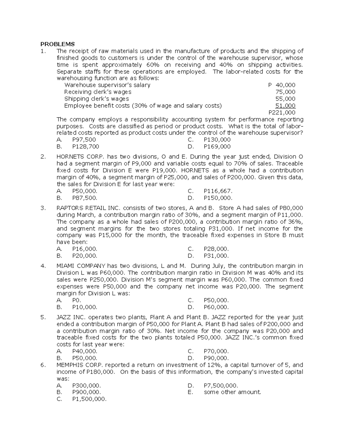 Problems 1 - try to answer the following questions. - PROBLEMS The ...