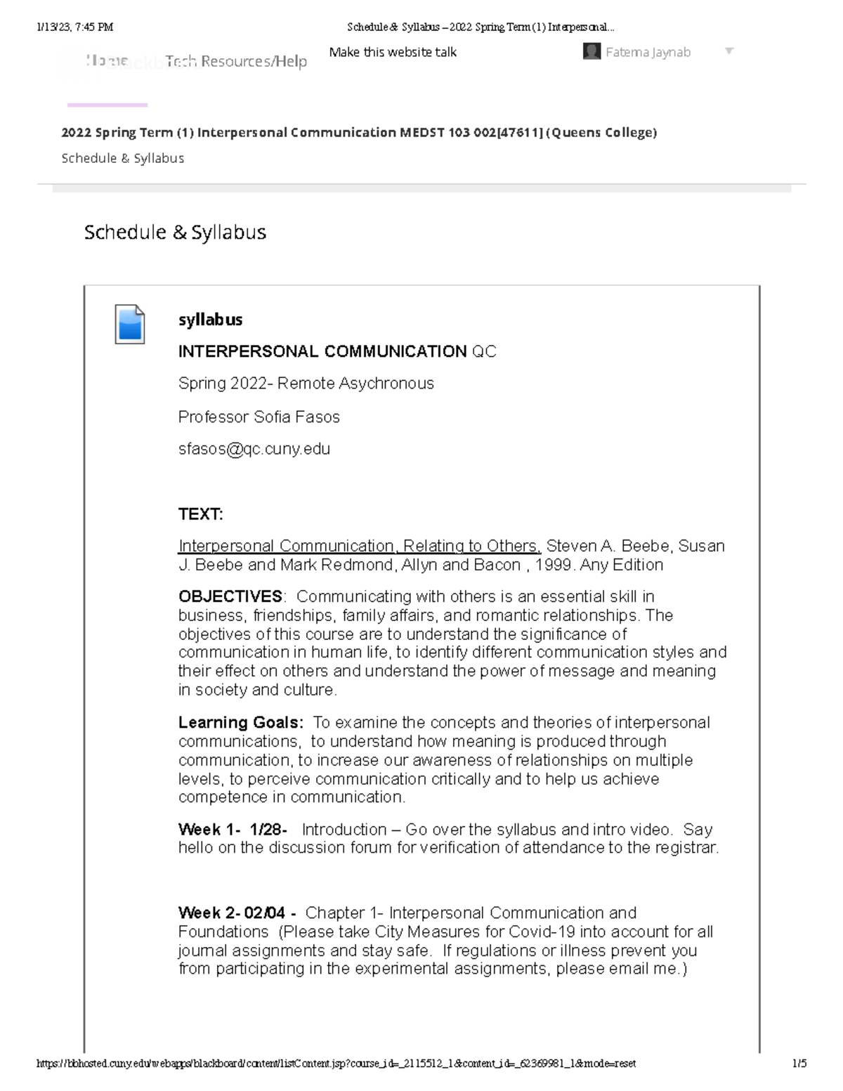 MEDST 103 - Syllabus - Schedule & Syllabus 2022 Spring Term (1 ...