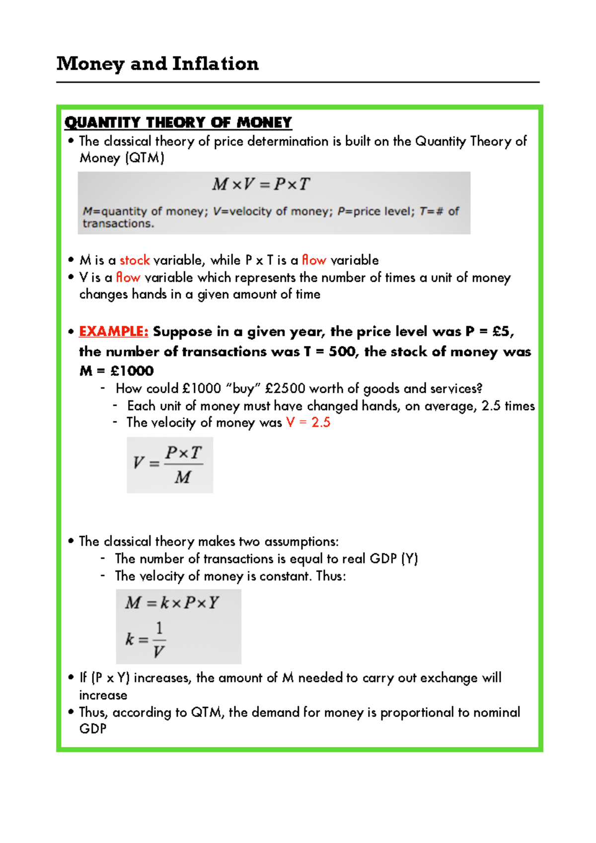 Money and Inflation - Lecture notes - Money and Inflation Quantity ...
