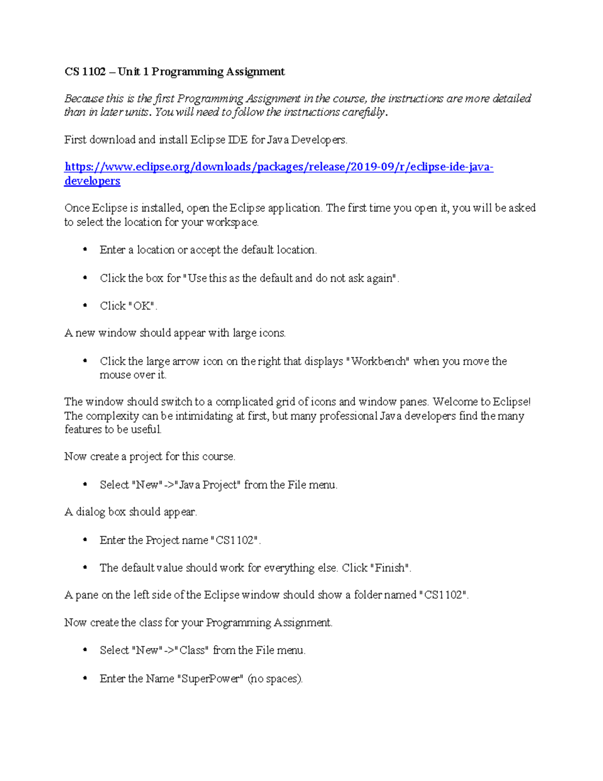 CS 1102 – Unit 1 Programming Assignment - CS 1102 – Unit 1 Programming ...