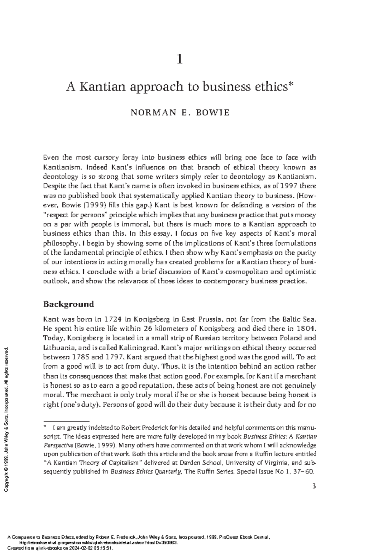 A Companion to Business Ethics - (1 A Kantian approach to business ...