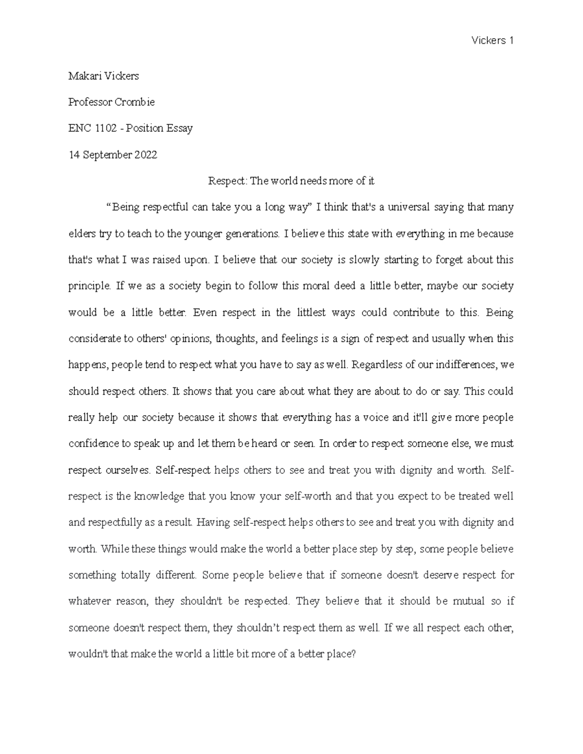 Rough Draft - Essay based on a free lance topic. - Vickers 1 Makari ...