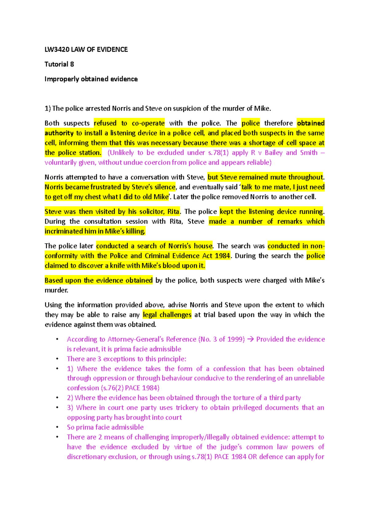 Improperly obtained evidence tutorial 2020/21 - LW3420 - Leicester ...