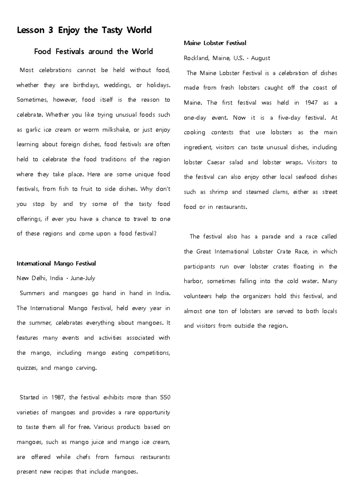 Lesson 3 Enjoy the Tasty World - Lesson 3 Enjoy the Tasty World Food ...