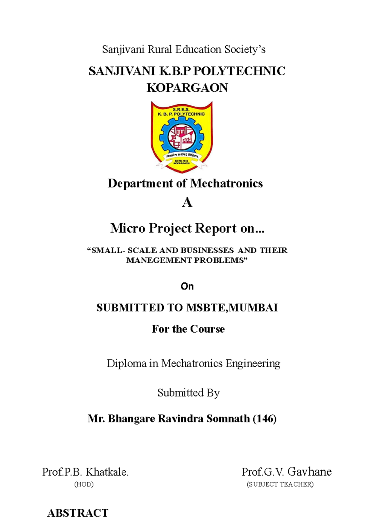 MAN Micro NEW Small Scale Industry - Sanjivani Rural Education Society ...