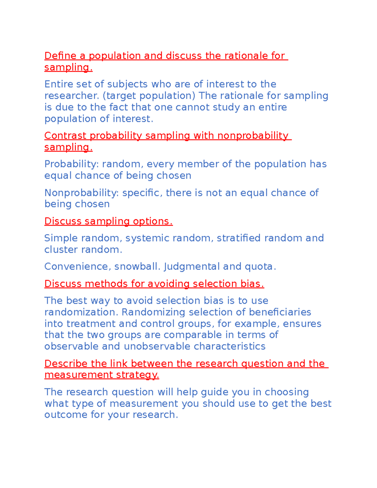 In Class Practice Questions - Define a population and discuss the ...