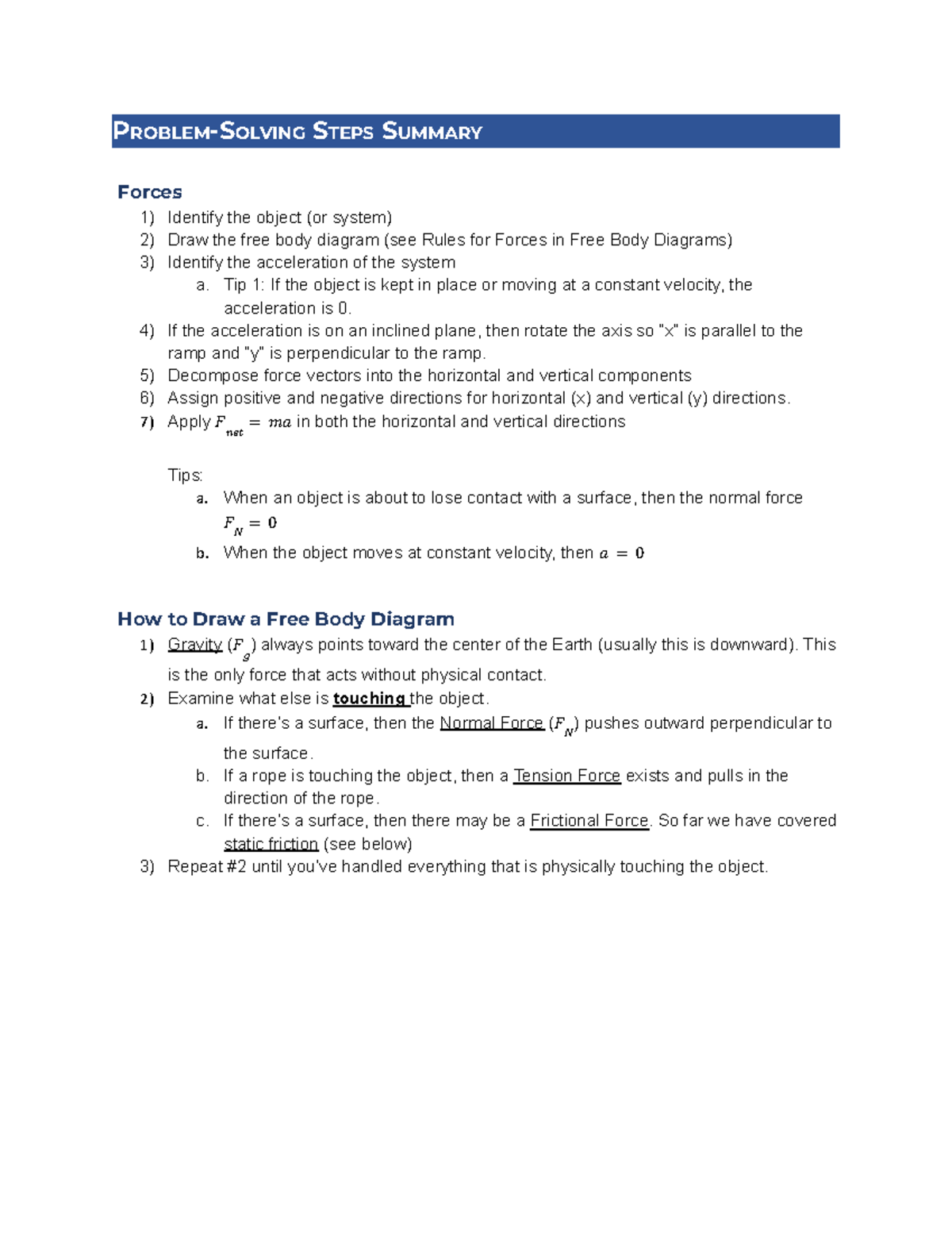 newtons law and center of mass - PROBLEM-SOLVING STEPS SUMMARY Forces ...