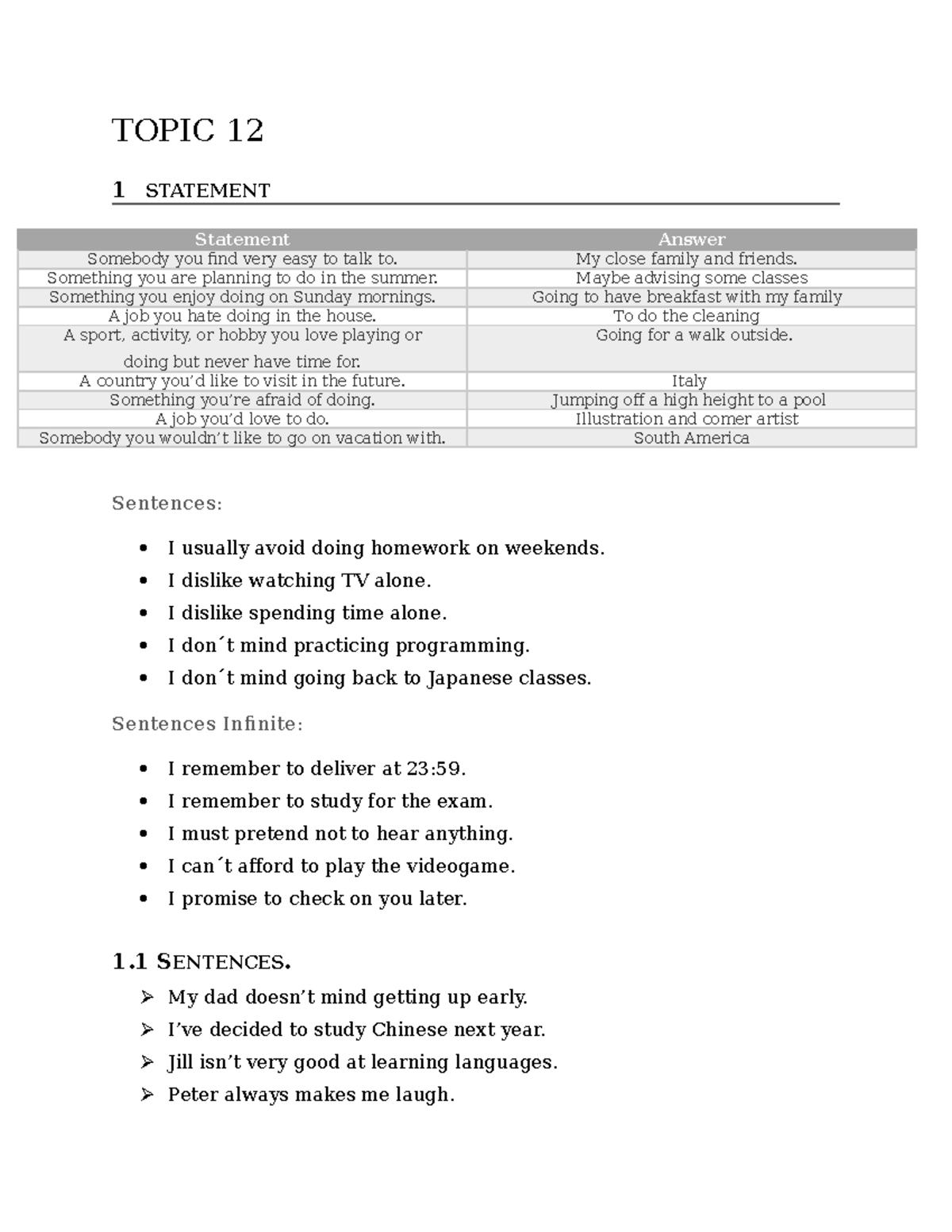 Topic 12 - Apuntes de clase. - TOPIC 12 1 STATEMENT Statement Answer ...