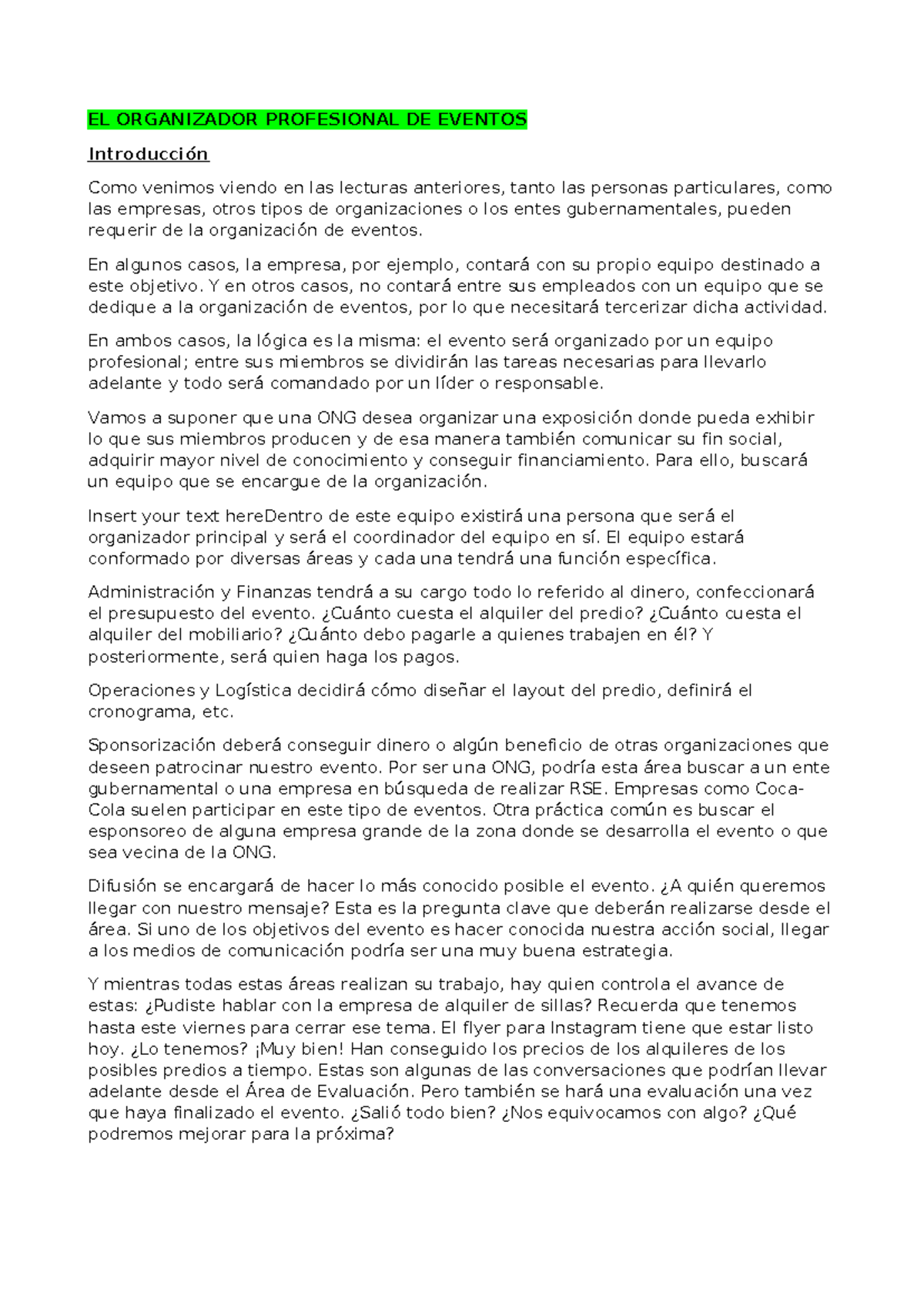 El Concepto de Evento - EL ORGANIZADOR PROFESIONAL DE EVENTOS ...