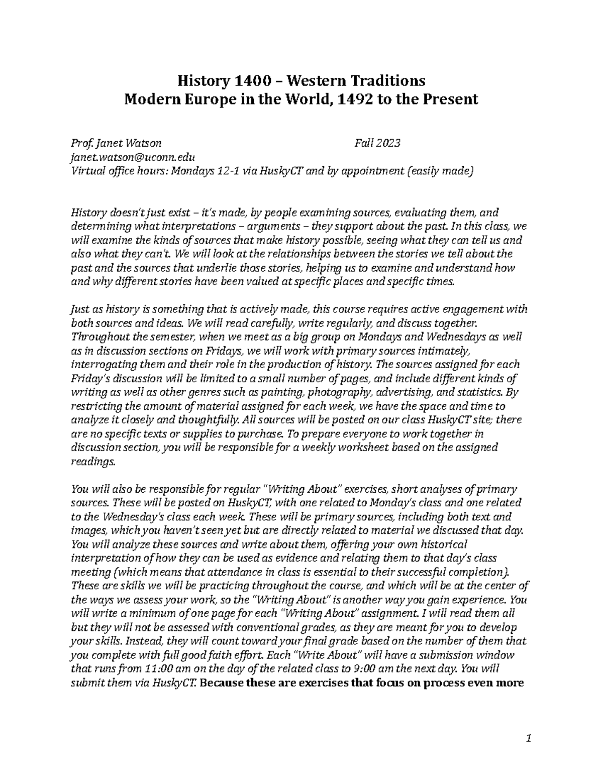 1400-F23 - doc - History 1400 – Western Traditions Modern Europe in the ...